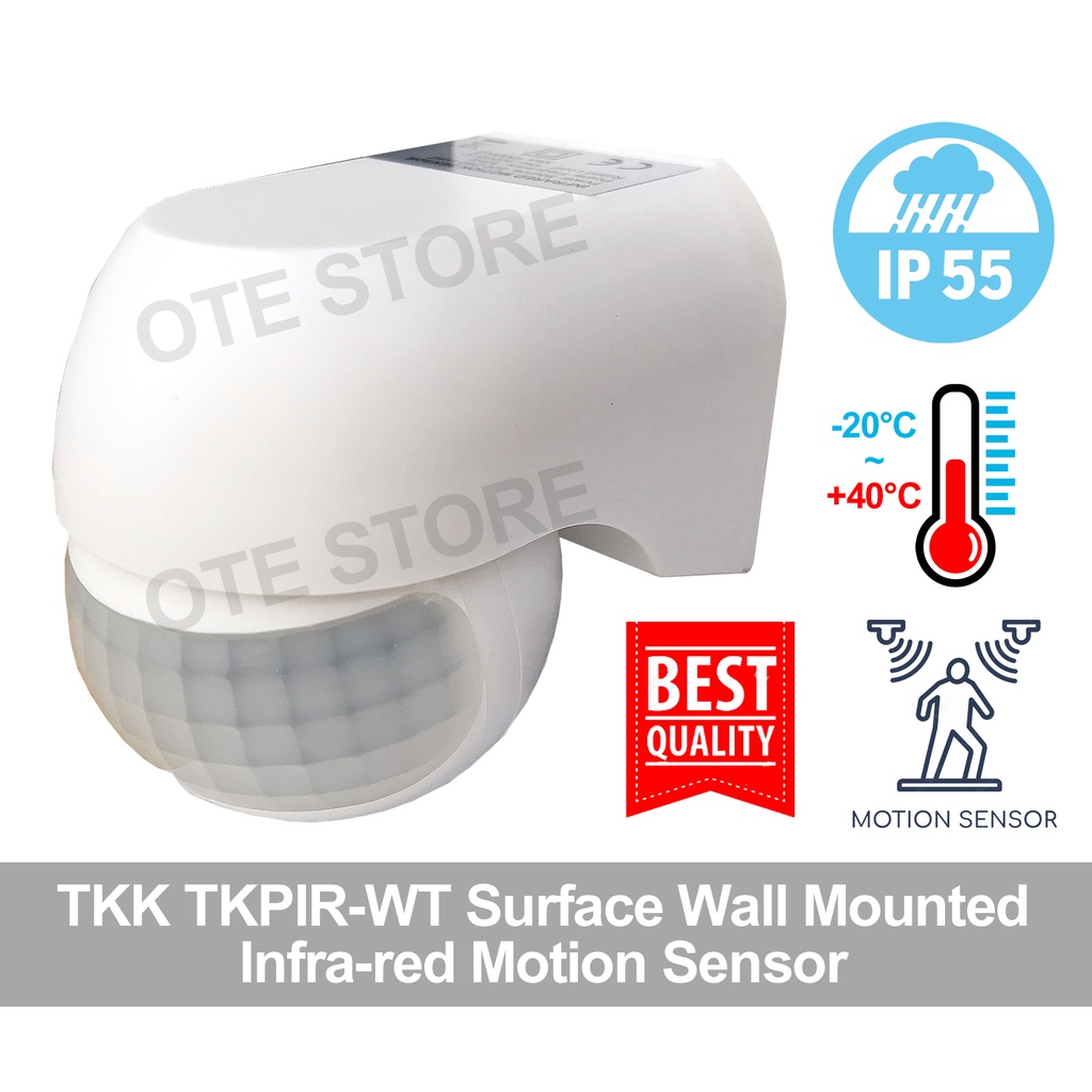 TKK TKPIR-WT Surface wall Mounted Infra Red Motion Sensor (White ...
