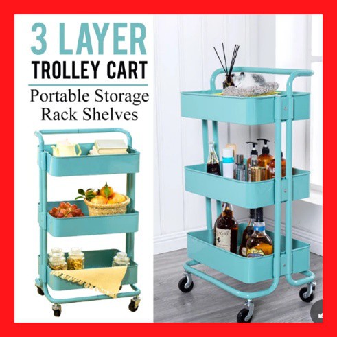 3 Layer Steel Rack Shelf Storage Trolley Cart | Shopee Malaysia