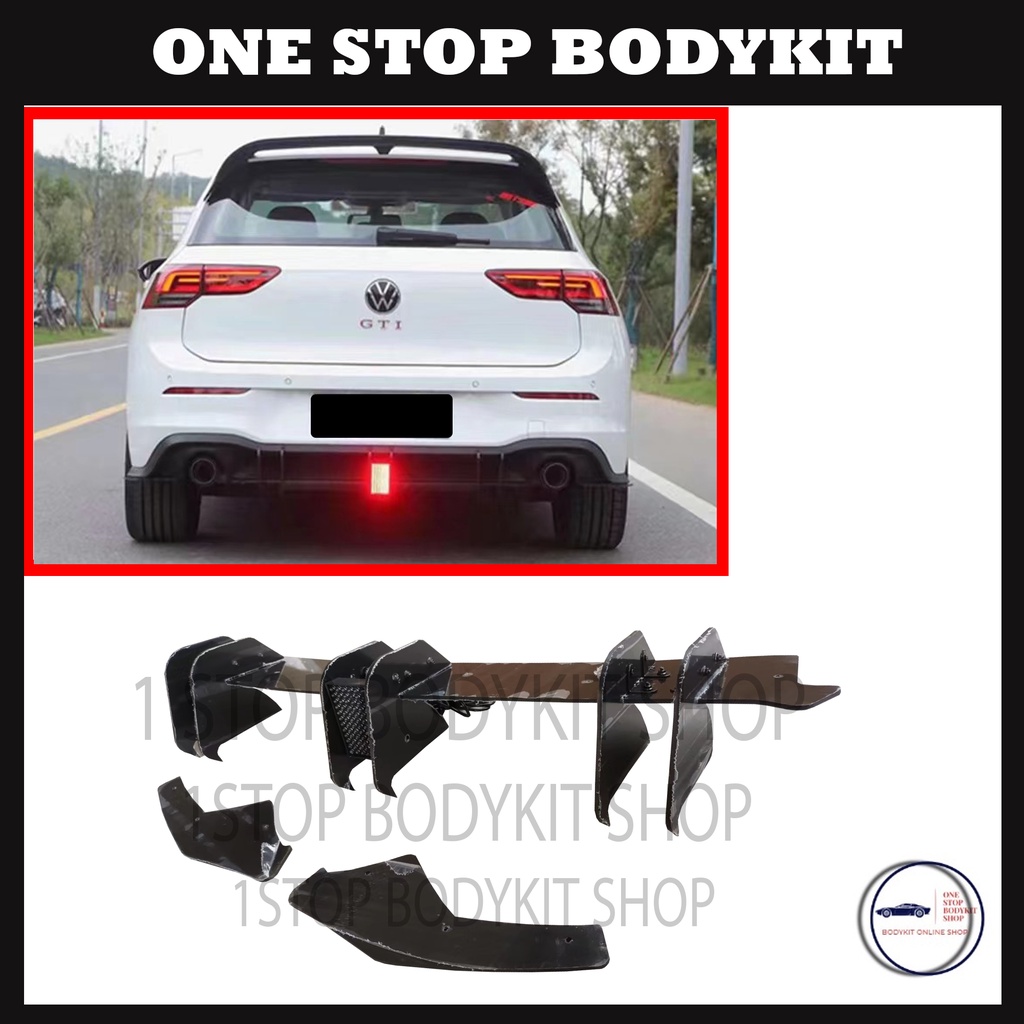 VOLKSWAGEN GOLF MK8 GTI BLADE STYLE REAR BUMPER DIFFUSER LIP WITH LAMP ...