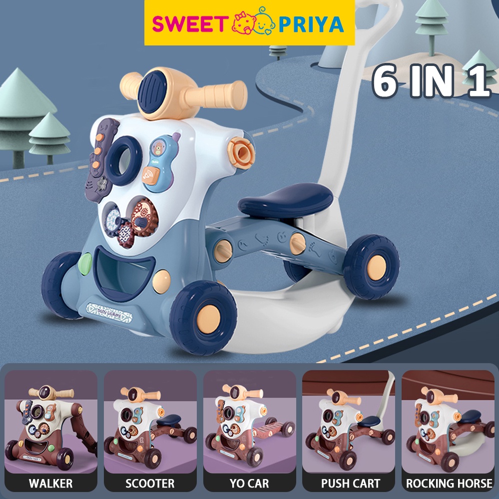6 in 1 Baby Walker Push Walker with Music Stand-to-Sit Walkers ...
