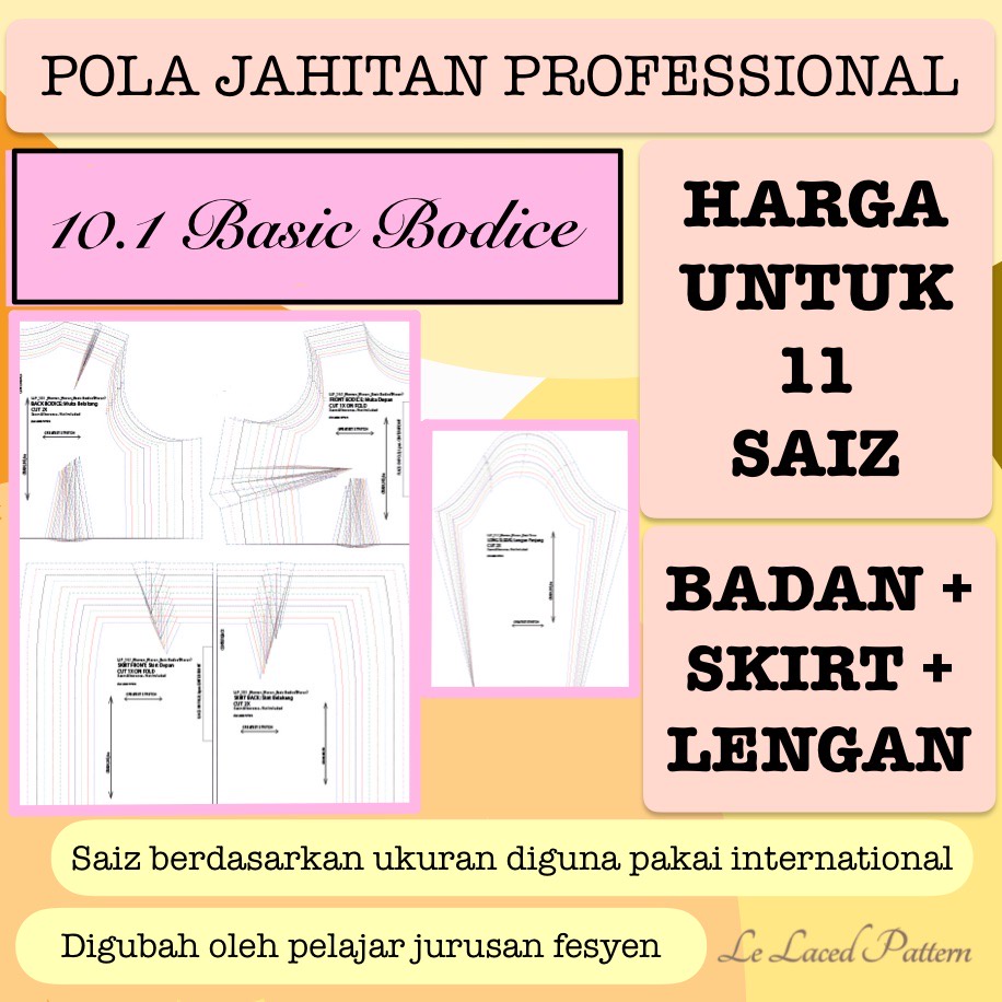 Pola Asas Badan (Wanita) | Basic Bodice Sewing Pattern | Pola Jahitan ...