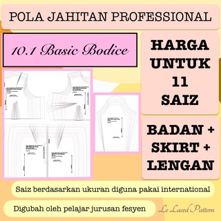 BUNDLE SET 1 | Pola asas badan + 10 Lengan | Pola Jahitan Professional | Pola Baju | Pola ...