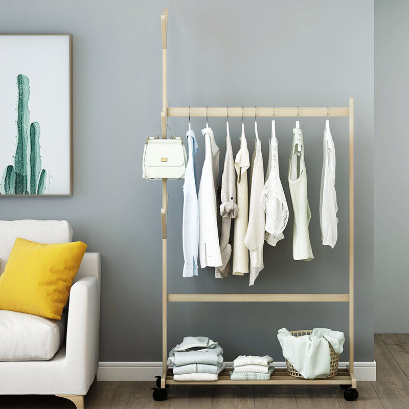 Shocking Sale! Simple cloak rack solid wood hanging rack floor-to ...