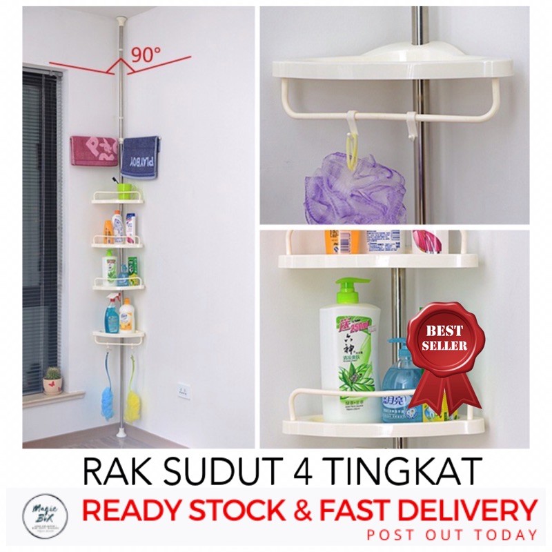 RAK SUDUT 4 TINGKAT | Rak Bilik Air Ketinggian Boleh Laras - Tak Perlu ...