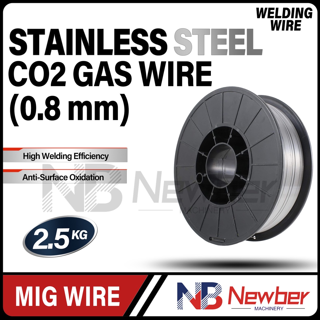 Newber 2.5 KG x 0.8mm MIG Stainless Steel C02 Gas Wire - FLUX CORED Stainless Steel Wire ...