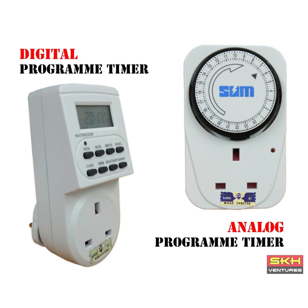 Sum 24 Hours Digital And Analog 3 Pin Plug In Timer Plug Pemasa 24 Jam 3 Pin Digital And Analog