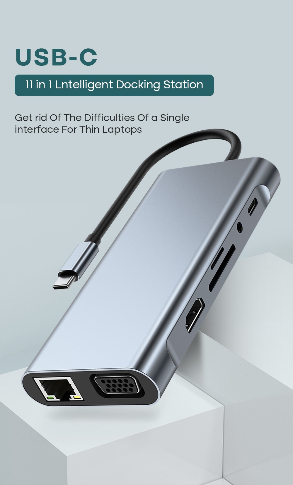 DERE Multifunctional Portable Docking Station USB Hub USB-C 11 in 1 Port Expansion Hub High ...