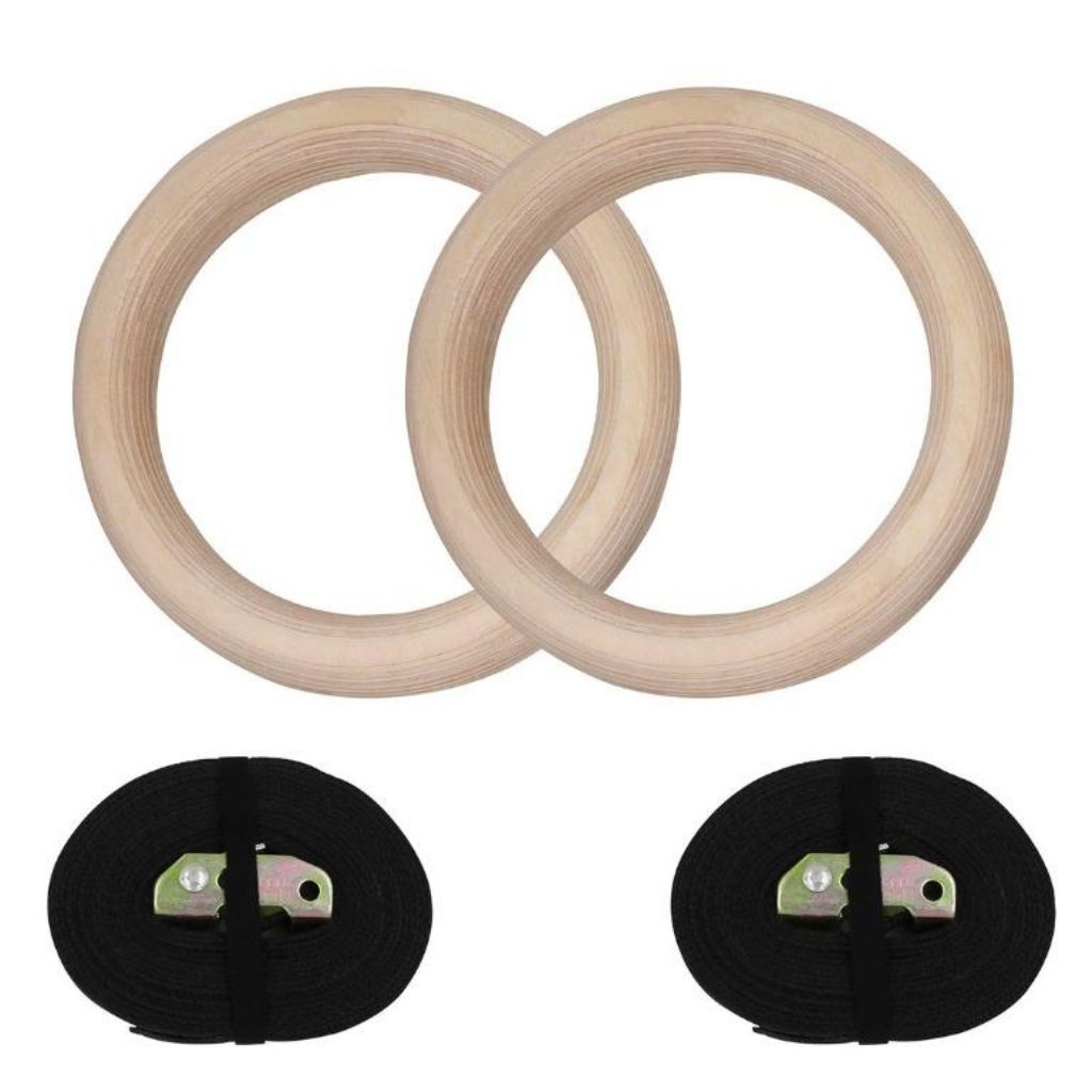 Ready Stock Wooden Gymnastic Rings Olympic Heavy Duty Adjustable Straps ...