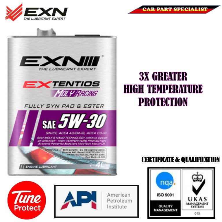 EXN Extentios Molyracing 5W30 Fully Synthetic Oil API SN/CF (PAO grade ...