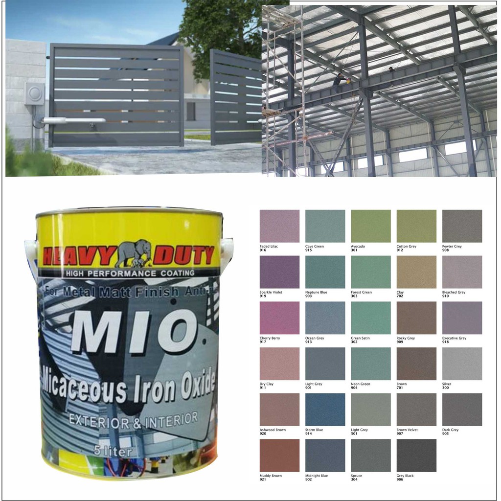 5L ( 5 LITER ) HEAVY DUTY PAINT ( MIO DARK GREY ) FOR METAL / IRON ...