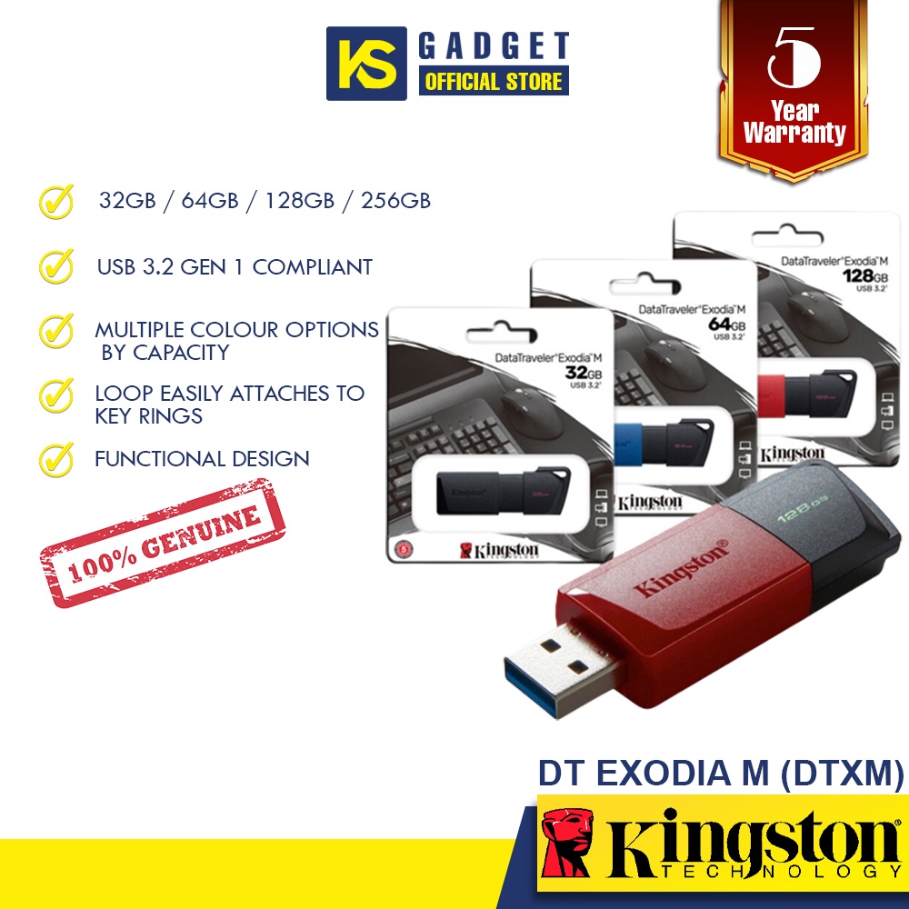 Kingston Pendrive DataTraveler Exodia M DTXM USB 3.2 Flash Drive With Moving Cap Pendrive (128GB ...
