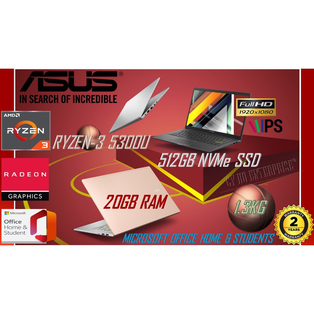 Asus NEW M515D 15.6" / M415D 14" HD Laptop Grey RYZEN3-5300U/20GB/512GB ...