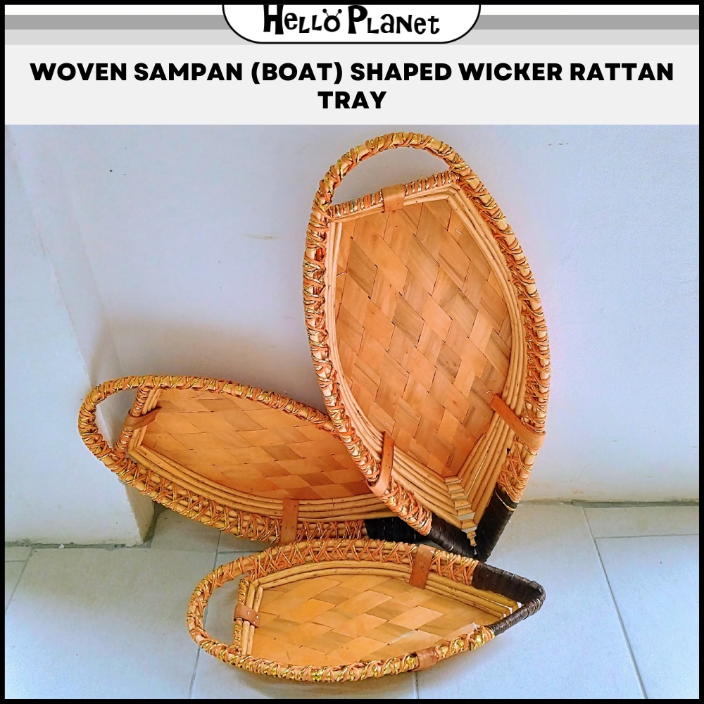 Woven Sampan (Boat) Shaped Wicker Rattan Tray | Serving Tray | Hamper ...