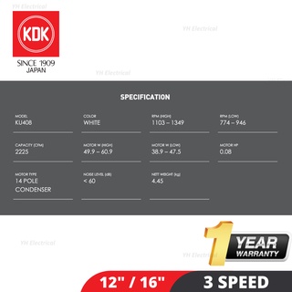 KDK KU408 16" / KU308 12" WALL FAN / KIPAS Dinding ( WHITE ) | Shopee ...
