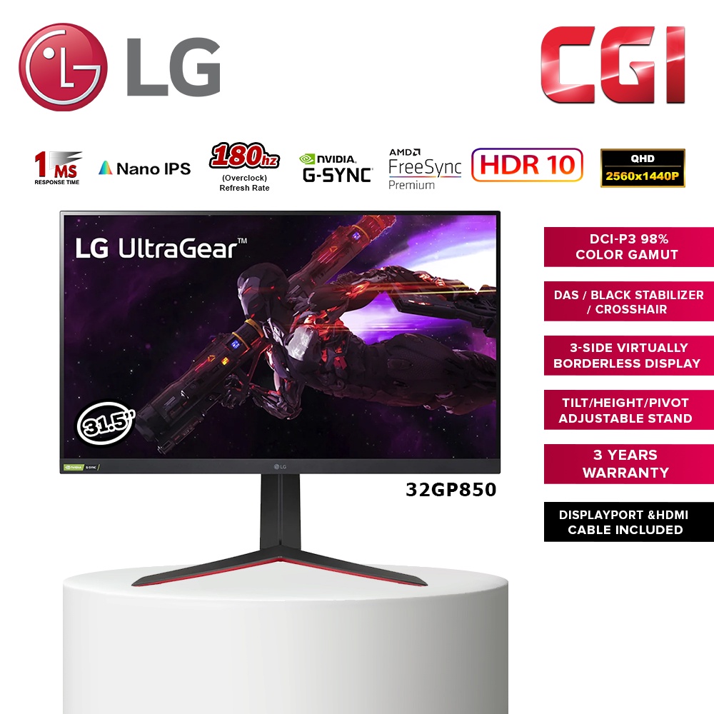 LG 32GP850 32" Nano IPS 180Hz 1ms QHD G-Sync FreeSync UltraGear Gaming ...