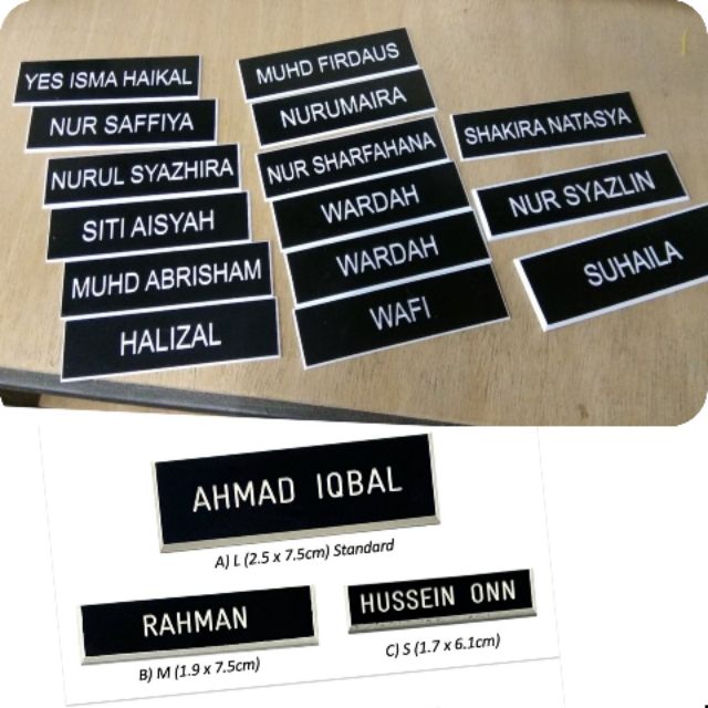 nametag hitam putih sekolah epoxy pin size penjawat awam pengawas ...