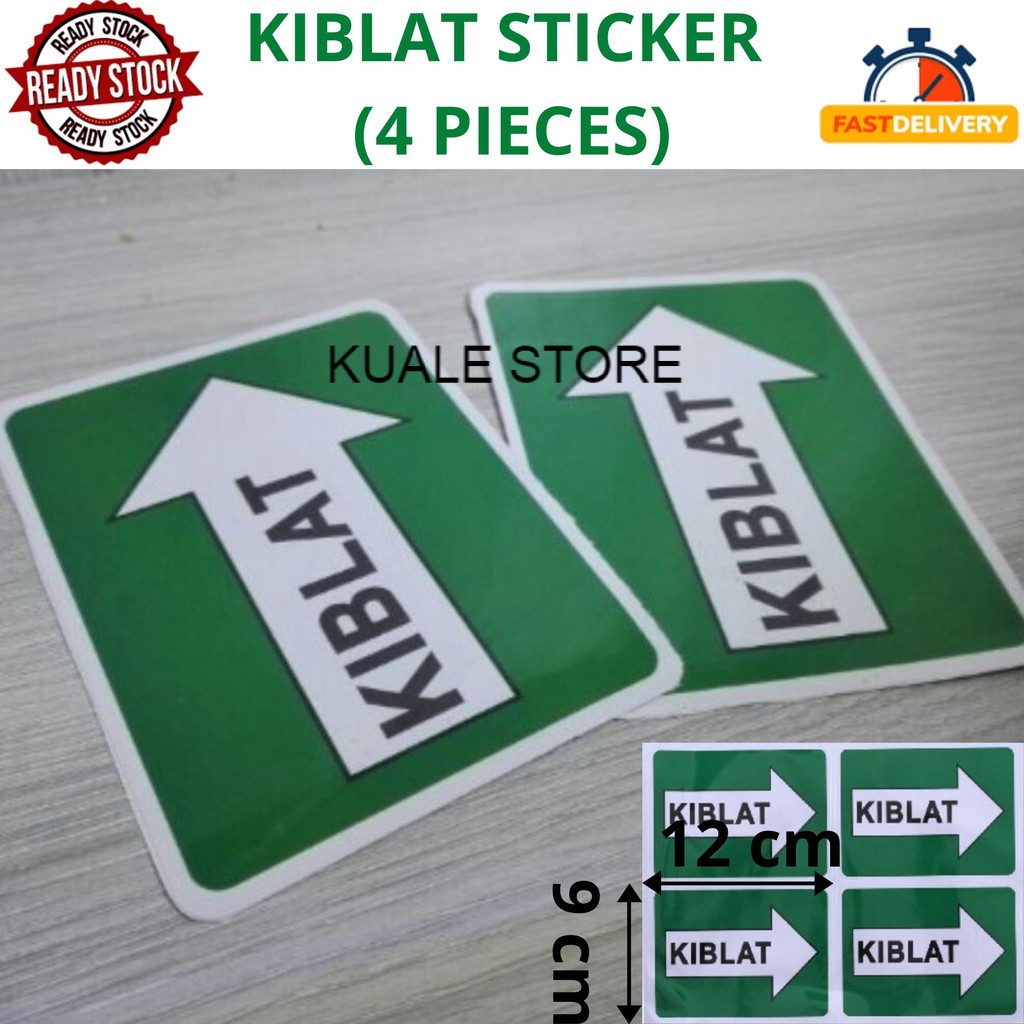 (Ship Everyday & Ready Stock) 4 Pieces Qiblat Sticker Kiblat Arrow Sign ...