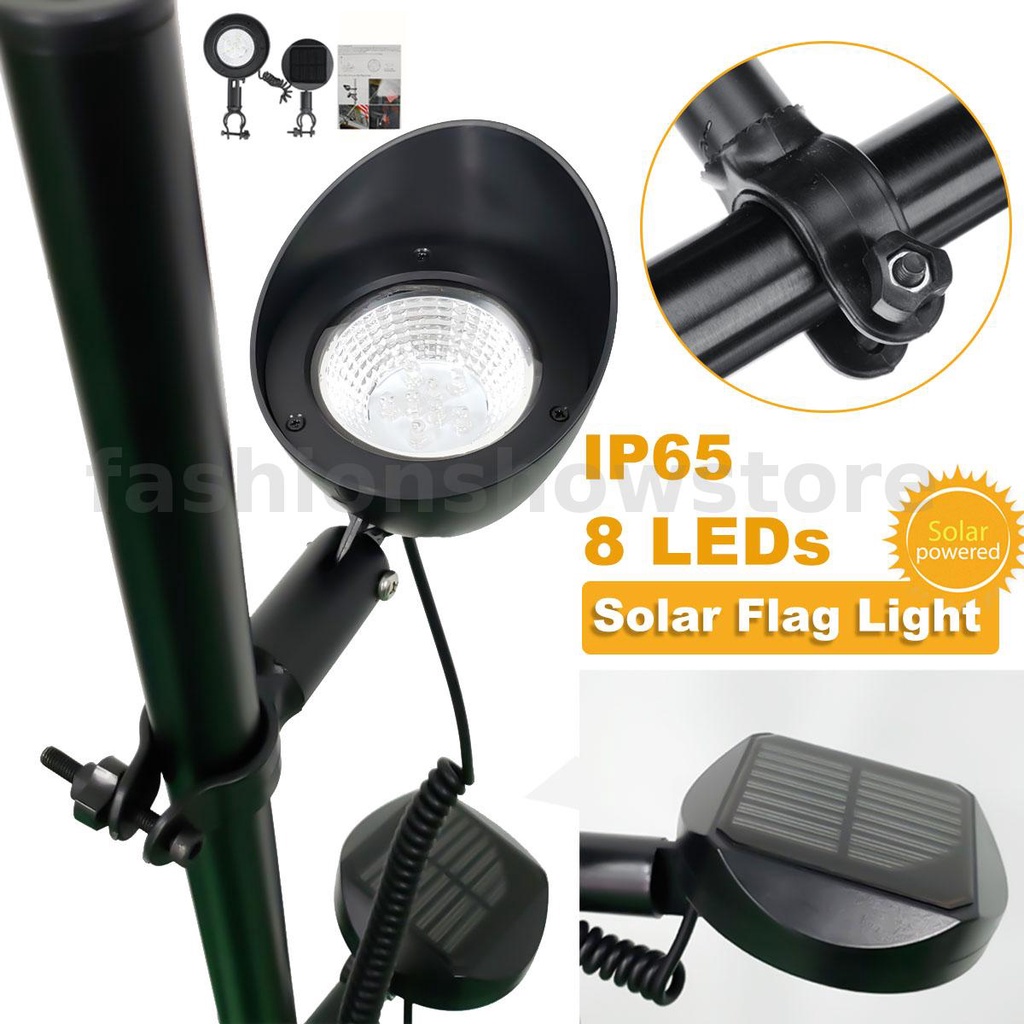 LED Solar Powered Flag Pole Spot Light Spotlight Flagpole Waterproof ...