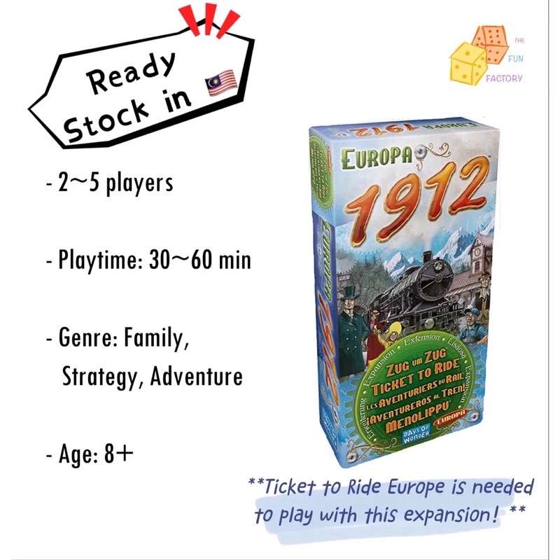 [Ready Stock] TICKET TO RIDE EXPANSION EUROPA 1912: Europe | Shopee ...