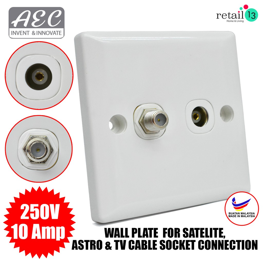 AEC DUPLEX PORT SWITCHES SOCKET WALL PLATE MOUNT F TYPE AND RCA COAX ...