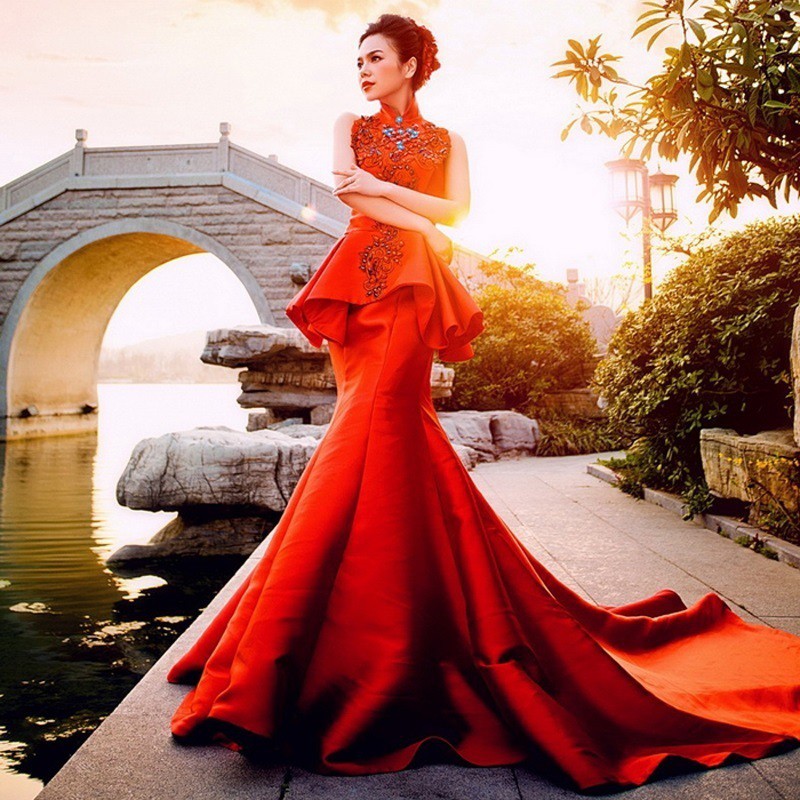 PO red cheongsam wedding prom dress gown RB0894 | Shopee Malaysia