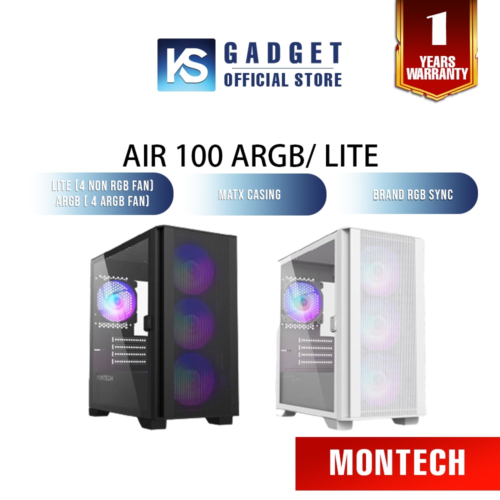 Montech AIR 100 ARGB / AIR 100 LITE mATX Casing | BLACK /WHITE | 4*12CM ...