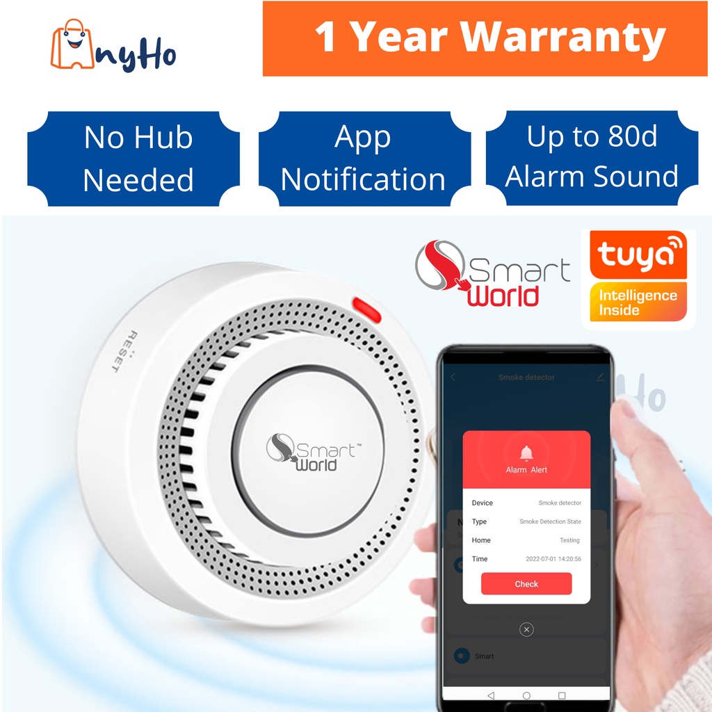 TUYA SMART WORLD WIFI Wireless Standalone Fire Smoke Alarm Detector ...