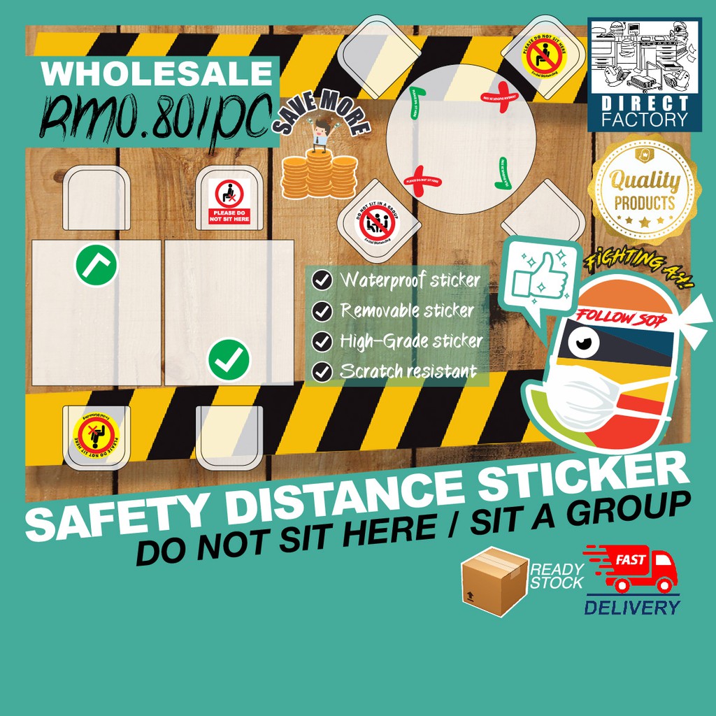 Safety Distance Sticker / Table sticker/ Sit sticker/ SOP sticker ...