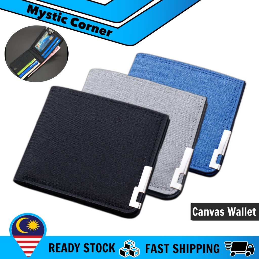 Canvas Men Short Bifold Wallet side Design with Buckle lock - Dompet ...