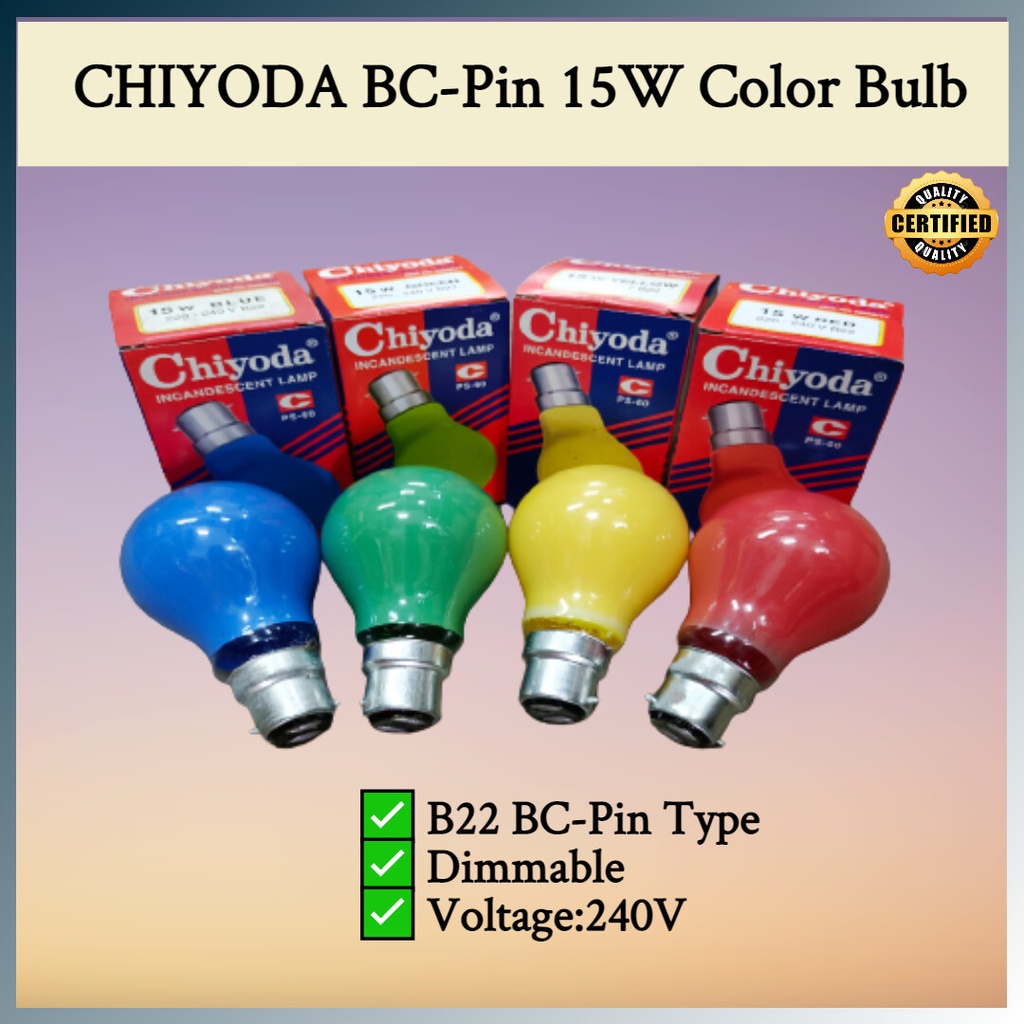 CHIYODA PS60 15W B22 COLOUR BULB RED YELLOW BLUE GREEN | Shopee Malaysia