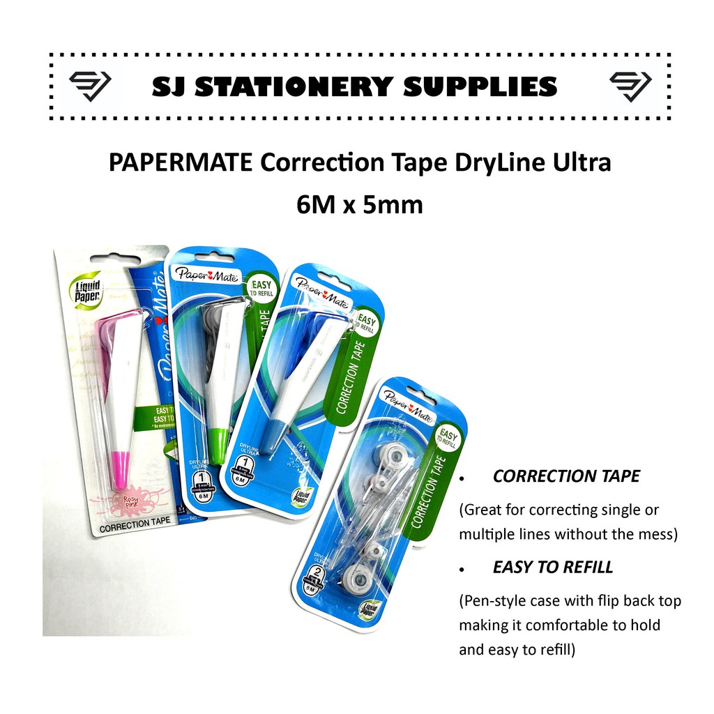 PAPERMATE Liquid Paper DryLine Ultra Correction Tape Refillable ...