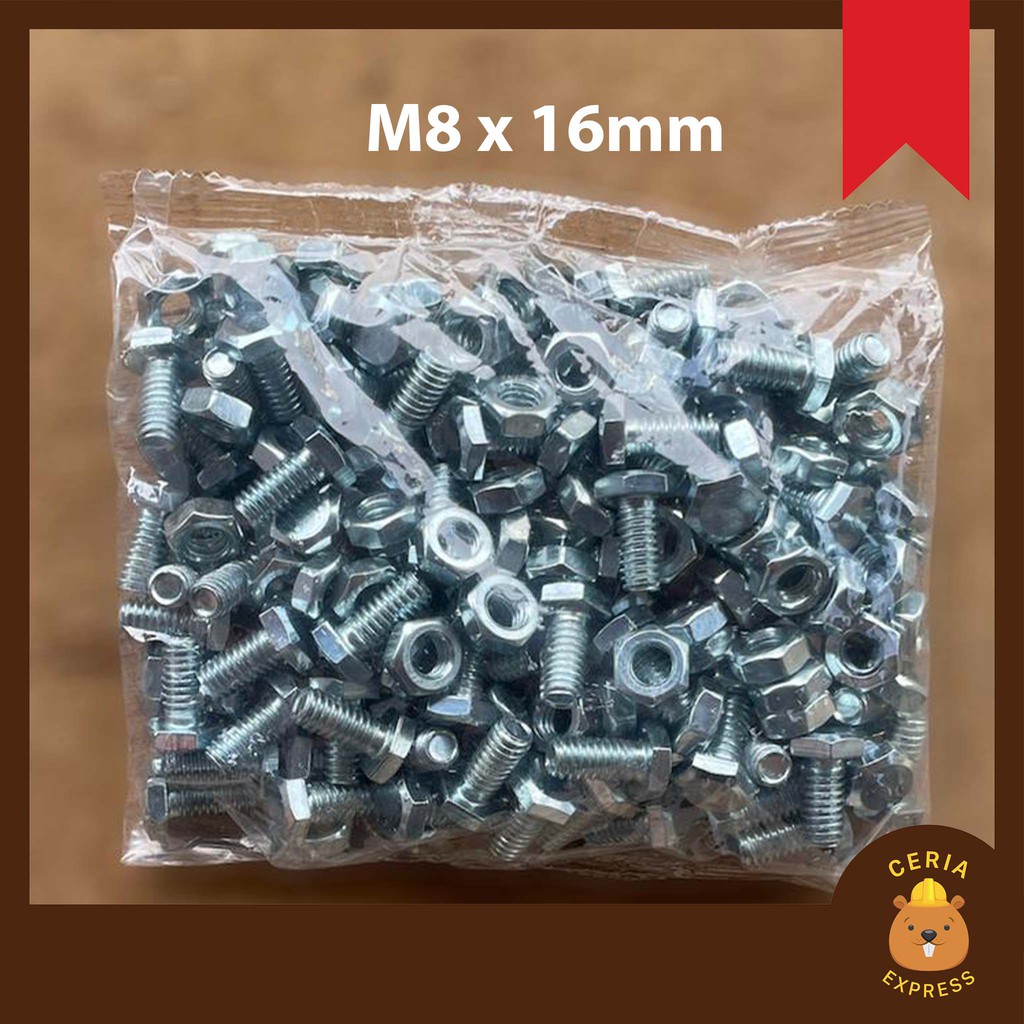 BOLT AND NUT (M8 x 16mm) FOR SLOTTED ANGLE BAR (90SET PER PACK) Skru ...