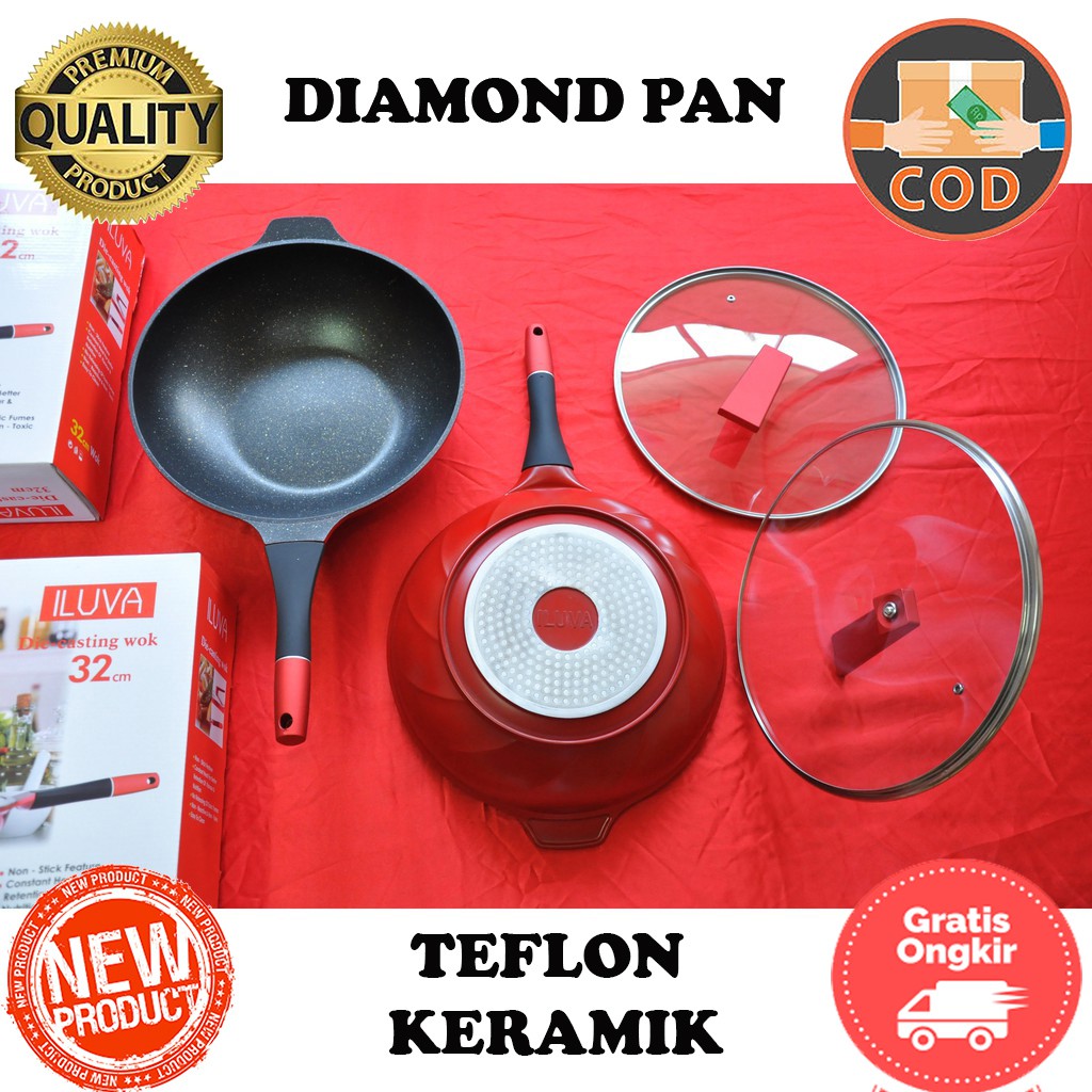 Face & PANCI TEFLON Multifunction WOK PAN MARBLE DIE CASTING WOK PAN ...
