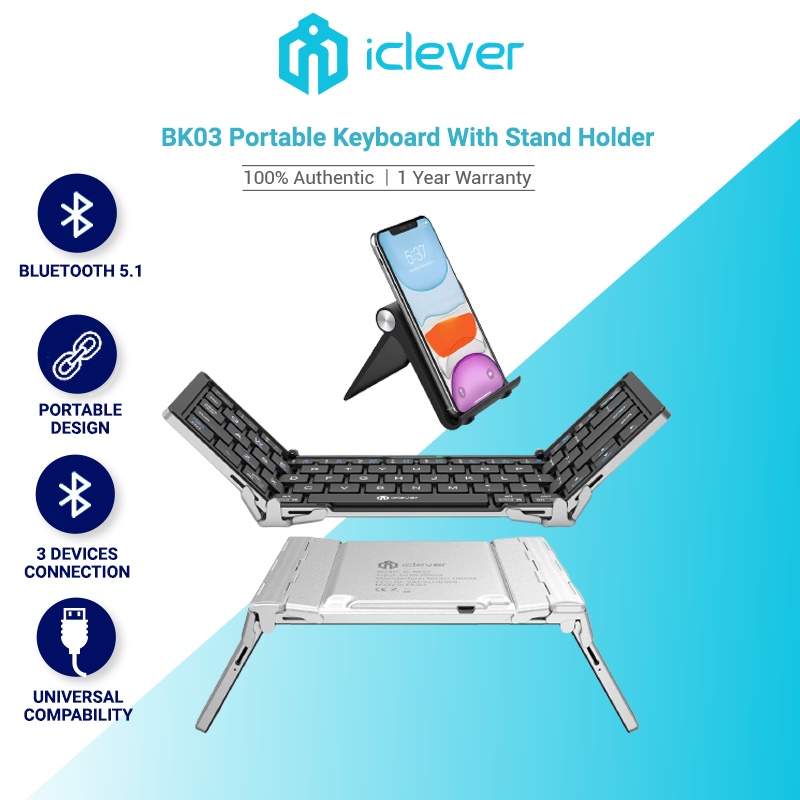 iClever BK03 Portable Keyboard with Stand Holder (Sync Up to 3 Devices ...