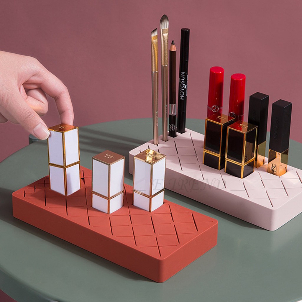 Silicone Lipstick Storage Rack Cosmetic Storage Box Multi-Grid Eyebrow ...
