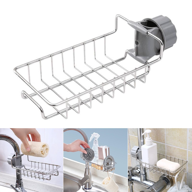 Stainless Steel Faucet Storage Racks Adjustable Sink Rag Sponge ...