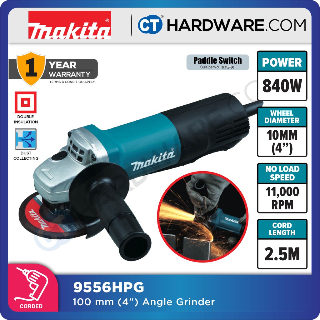 MAKITA 9556HPG ANGLE GRINDER 100MM (4") | 840W | 11,000RPM | PADDLE ...