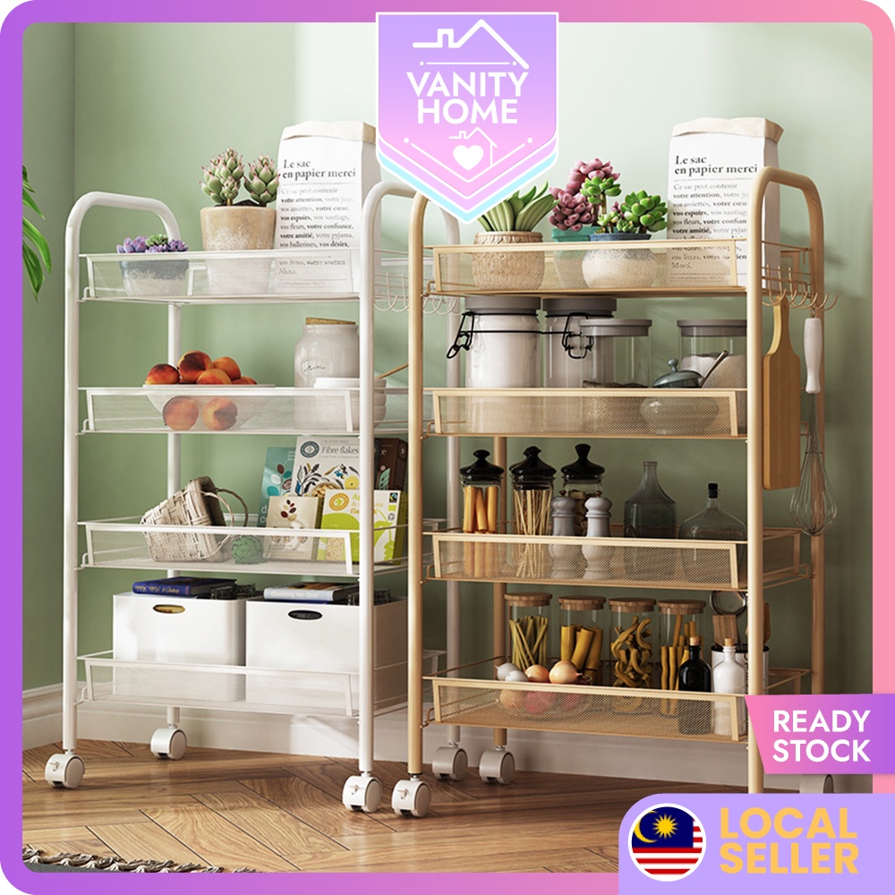 VANITY HOME Steel Kitchen Condiment Rack Trolley Rack With Wheel ...