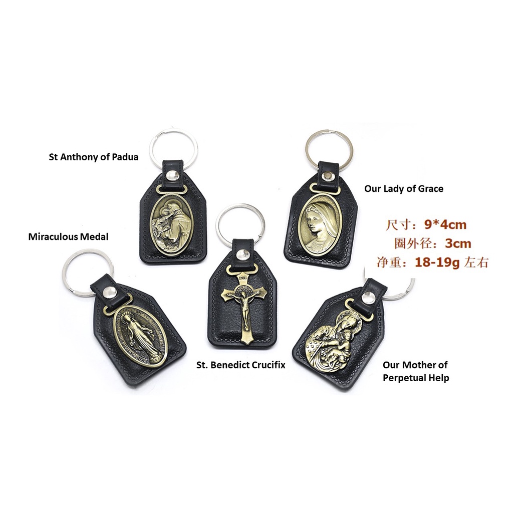 keychain medal with leather pad Crucifix/St Anthony of Padua/Miraculous ...