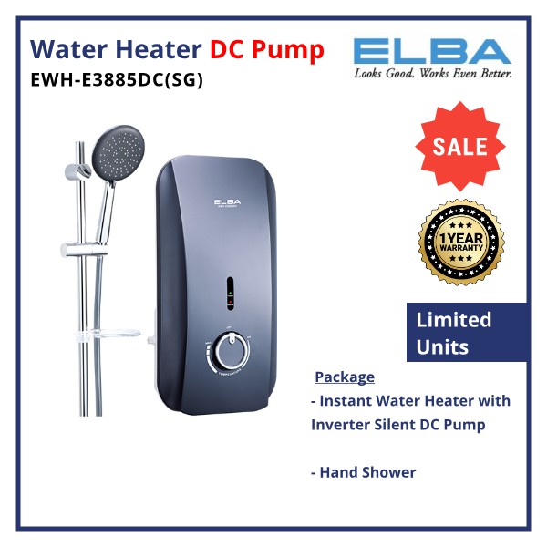 ELBA Instant Water Heater with DC Inverter Pump (Black) EWHR-E3885DC(SG ...