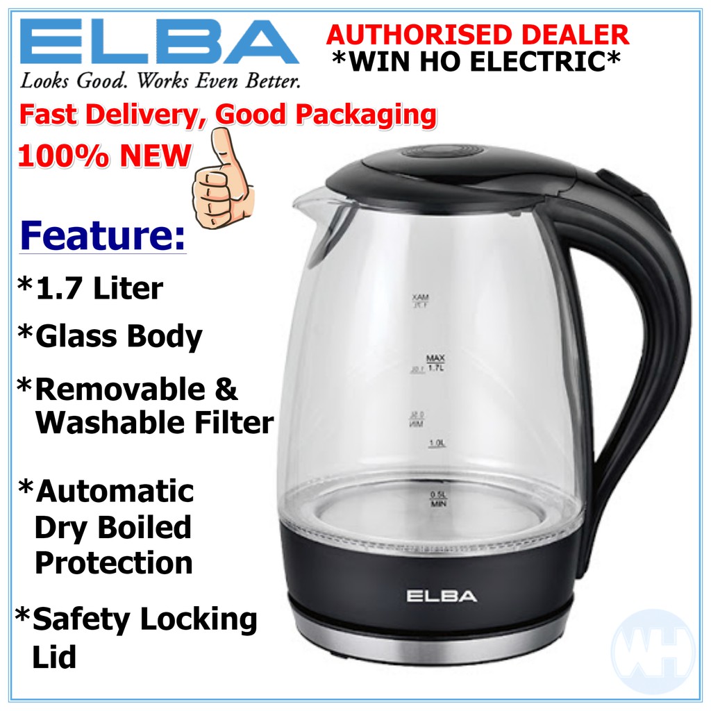 [Fast Delivery & Bubble Packaging] ELBA EJK-F1723G(BK) 1.7Liter Glass ...