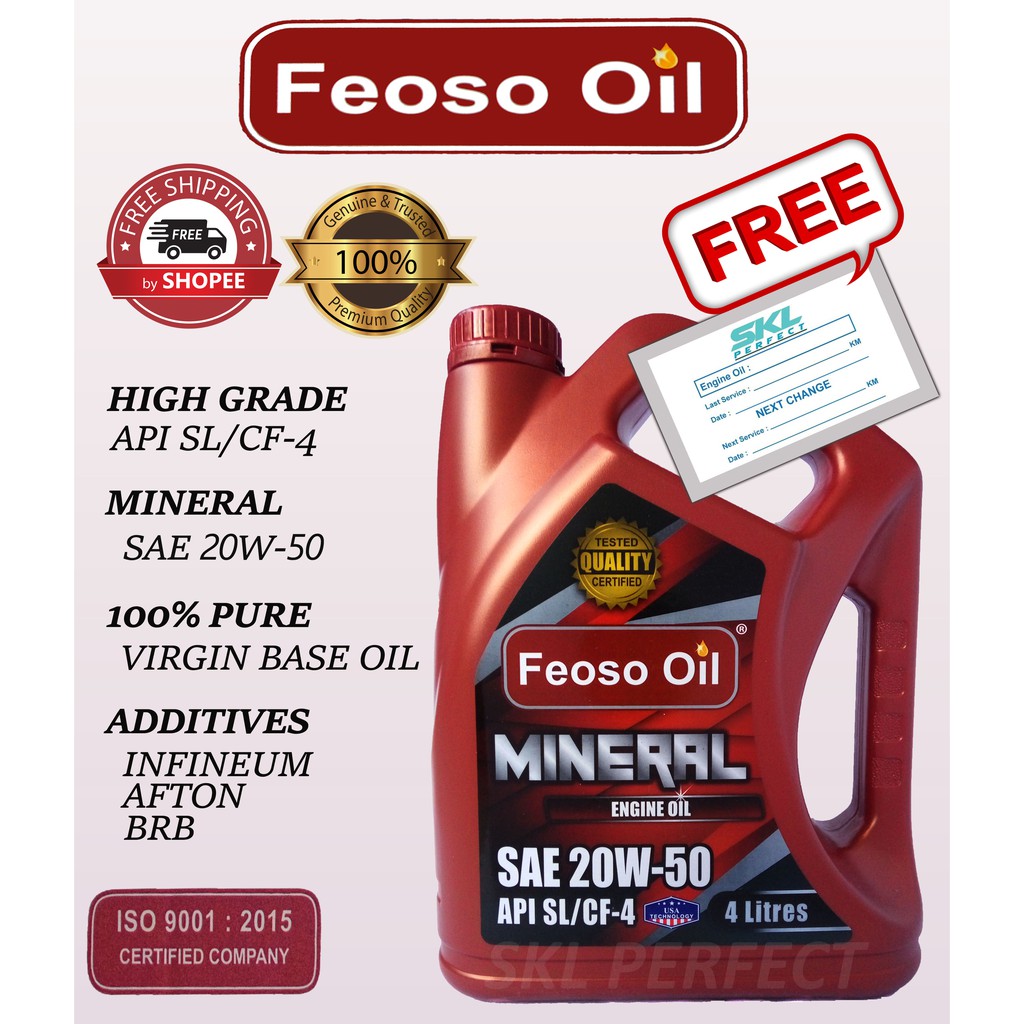 [AUTHENTIC] FEOSO - MINERAL SAE 20W-50 GENUINE ENGINE OIL API SL/CF-4 ...