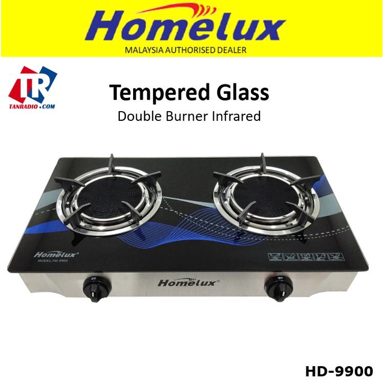 HOMELUX Tempered Glass Infrared Double Burner Gas Stove / Dapur Gas HD ...