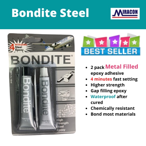 Bondite Steel 4 Minutes@Two Pack Metal-Filled MIRACON Fast Curing Epoxy ...