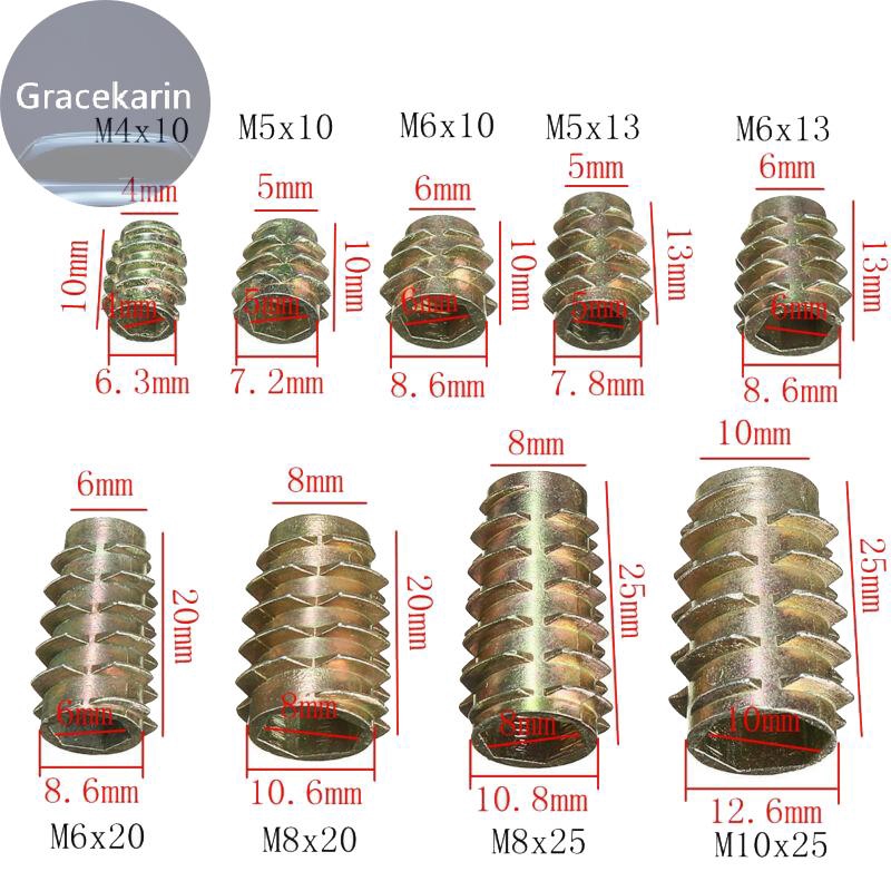 Threaded Nuts E Type M4 M5 M6 M8 M10 Drive Screw Insert For Wood