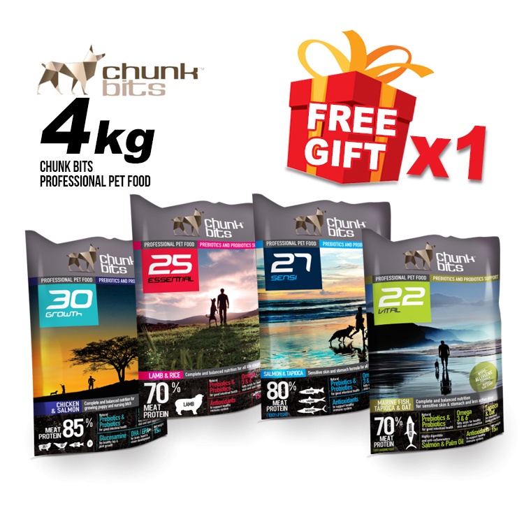 FREE GIFT X1 !! Chunk Bits Dry Dog Food 4kg FREE GIFT X1 !! | Shopee ...