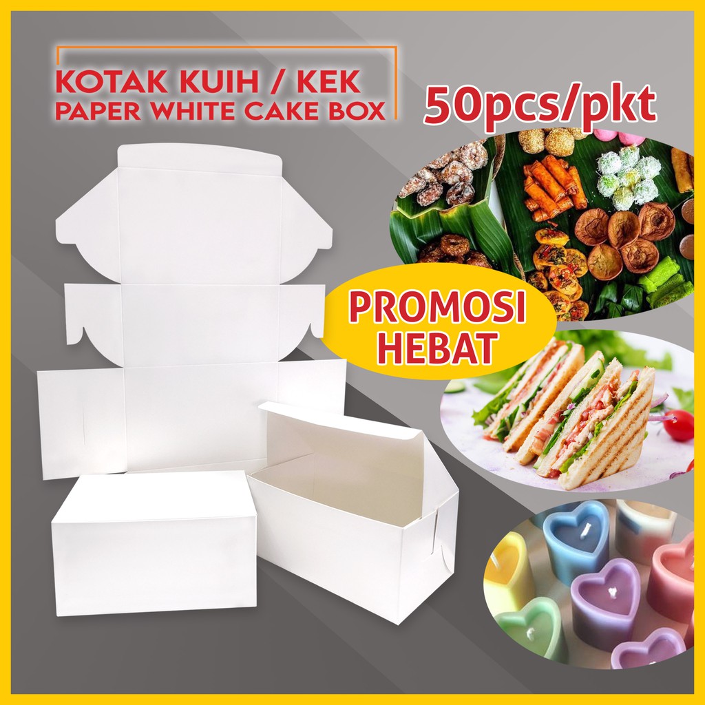 Ready Stock - 50pcs-Kotak Talam Kuih White Box Packaging Cake Box Plain ...