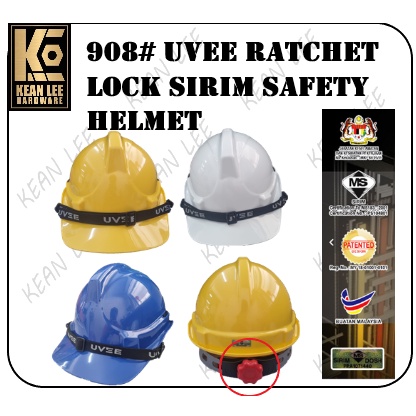 908# UVEE RATCHET LOCK SIRIM SAFETY HELMET (WHITE/ YELLOW/ BLUE)/ TOPI ...