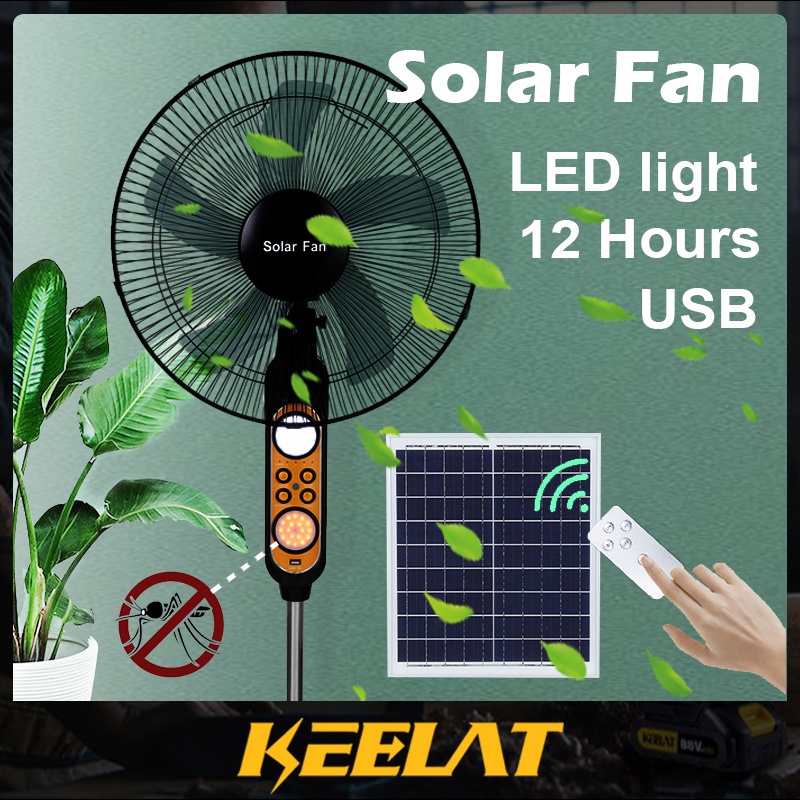 KEELAT Outdoor Solar Fan 16 Inch Floor Fan Strong Wind 38dB Quiet ...