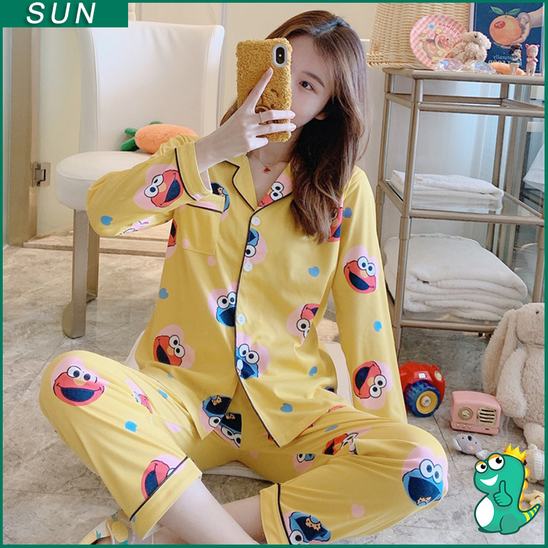 SUN Read Stock Bes Women Silk Satin Pyjamas Long Sleeve Nightwear ...